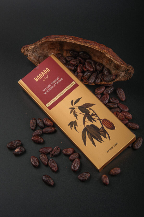 70% Dark chocolate with roasted almond. 100g – BARADA Chocolate